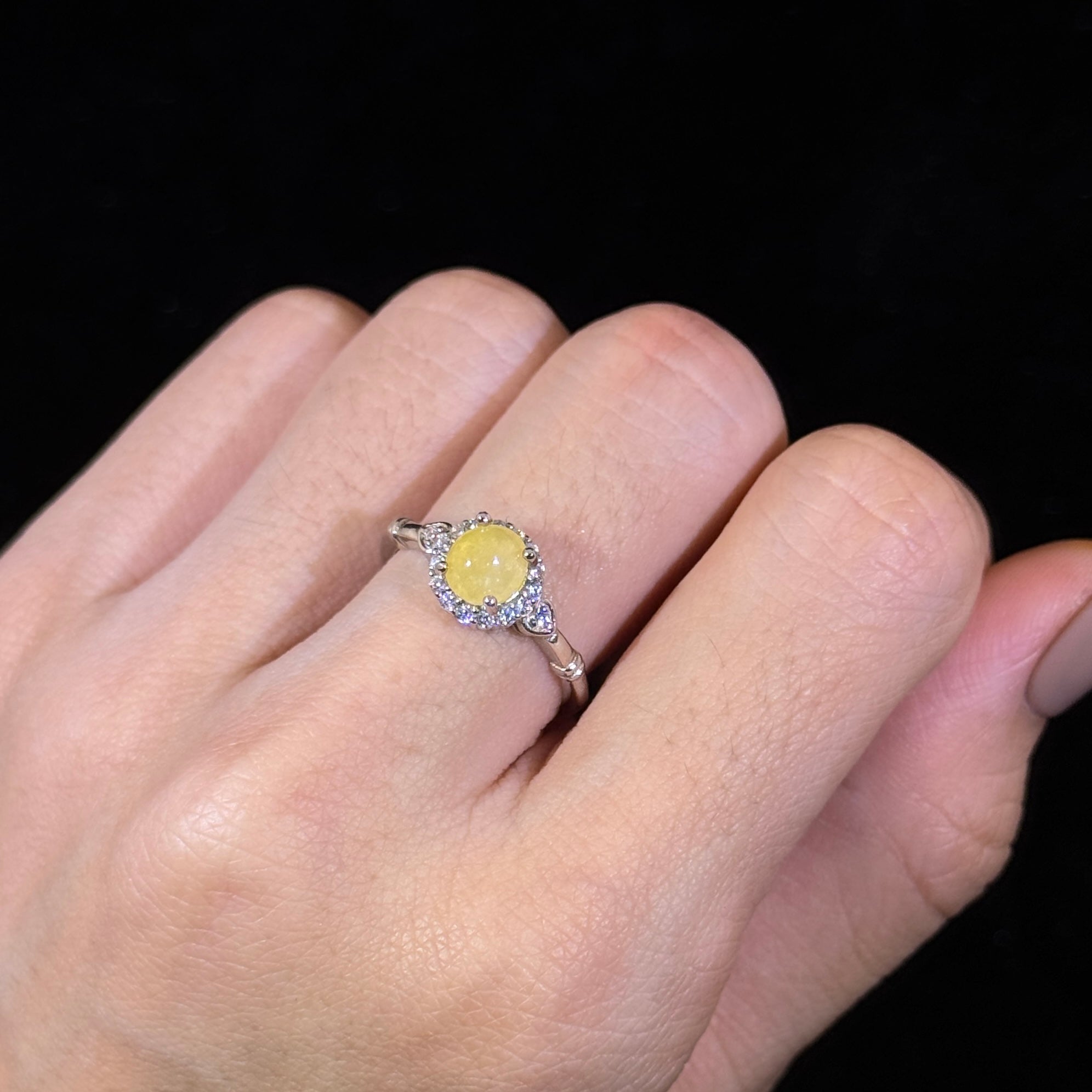 925 Sliver Type A Yellow Jade Ring
